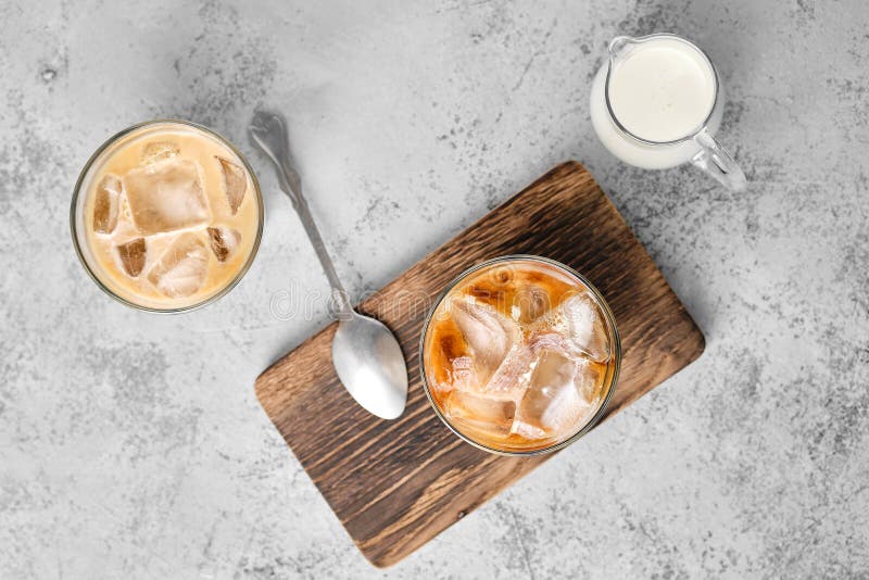 Top View of Iced Coffee with Fat Cream in Rocks Glass Stock Image ...