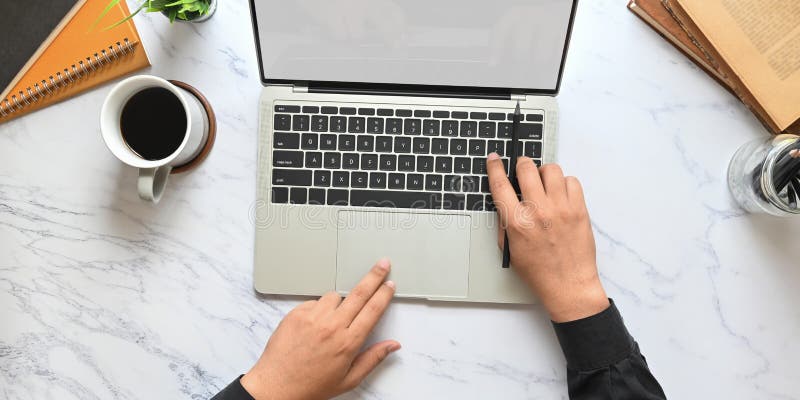 Top View Image of Businessman`s Hands Using a Computer Tablet with ...