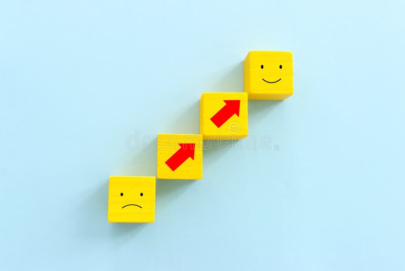 Top View Image of Cubes with Happy and Sad Face. Concept of Happiness ...