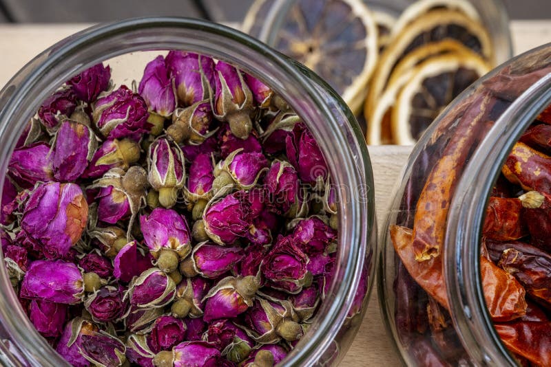Top View Image of a Glass Jar Filled with Dried Tea Roses Stock Image ...