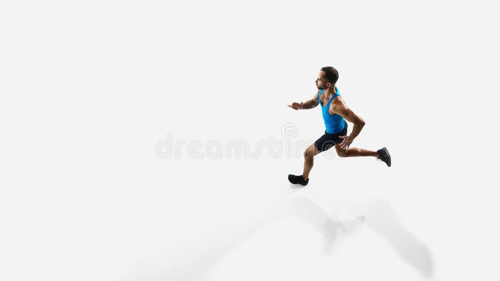 Top View Image of Muscular, Competitive Man, Runner in Motion, Running ...