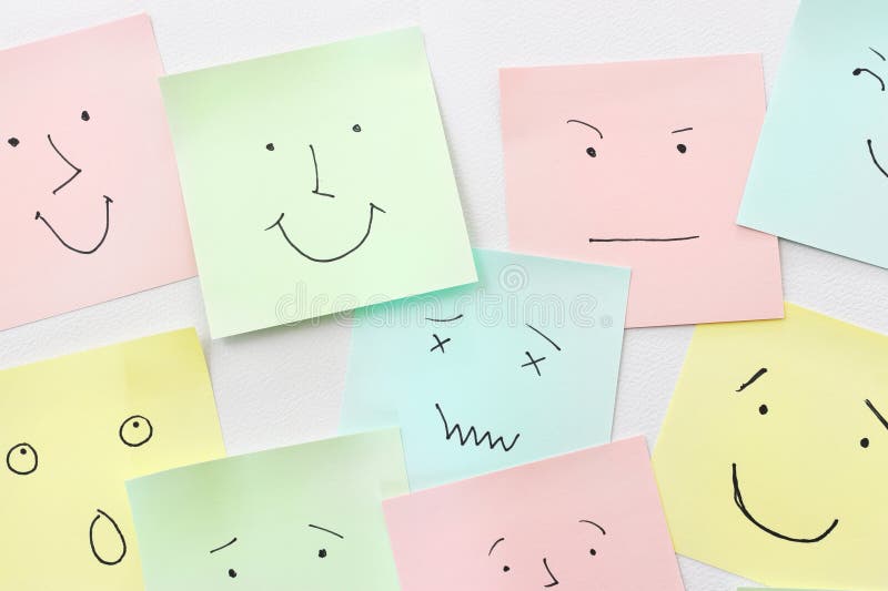 Top View Image of Notes with Sketches of Face Emotions Stock Photo ...