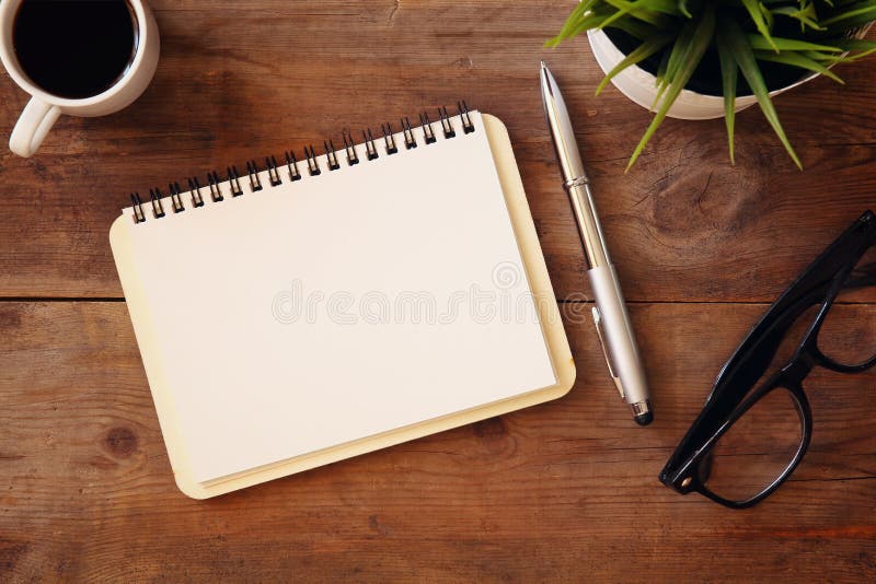 Top View Image of Open Notebook with Blank Pages Stock Photo - Image of ...