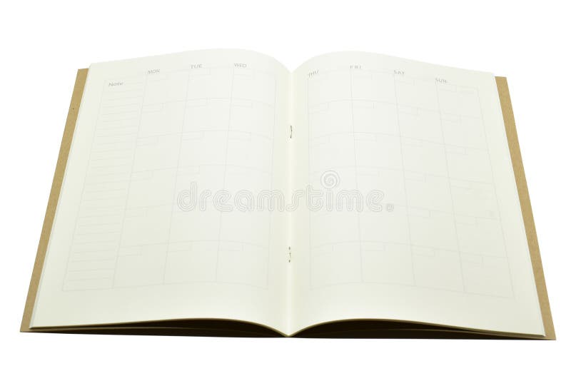 Top View Image of Open Planner Notebook with Blank Page, Paper on White ...