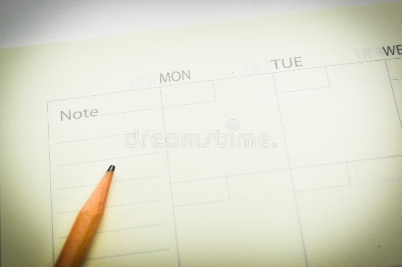 Top View Image of Open Planner Notebook with Blunt Wood Pencil Stock ...