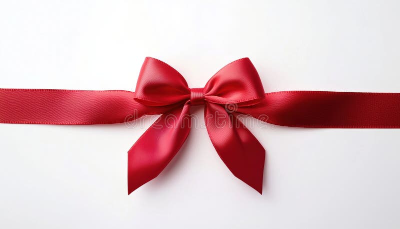 Top View Image of a Red Ribbon with a Shiny and Straight Red Bow on a ...