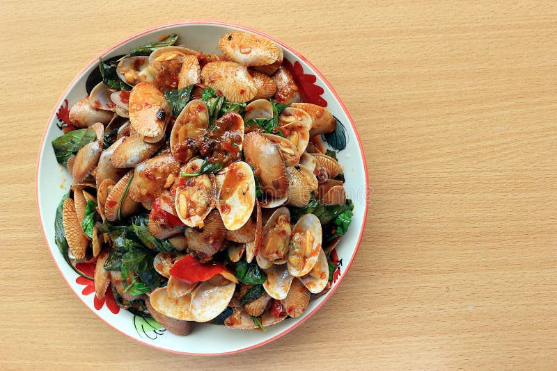 Top View Image. Stir Fried Striped Clams with Basil Stock Photo - Image ...