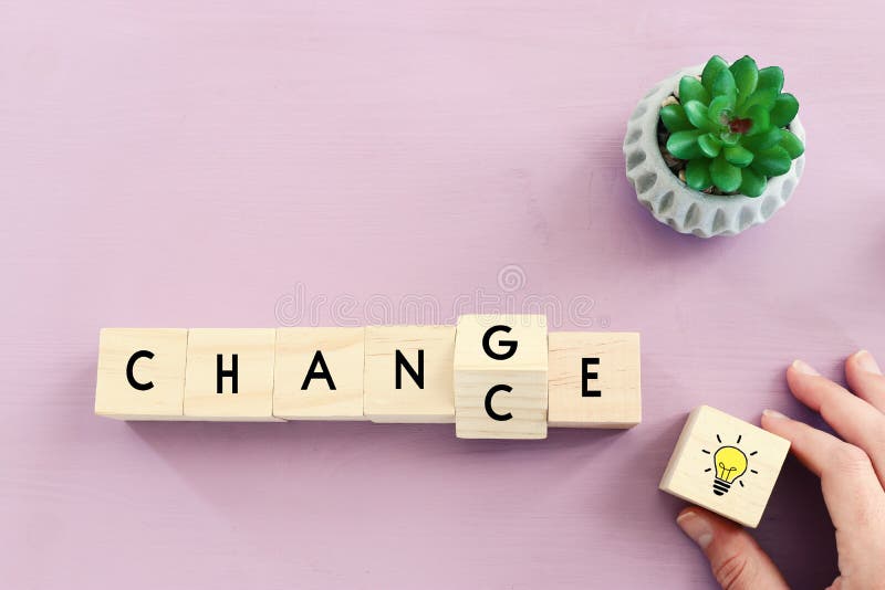 Top View Image of Wooden Cube Flip with Word Change To Chance, Concept ...