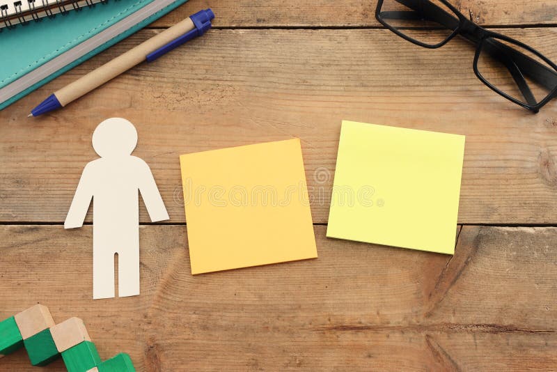 Top View Image of Wooden Office Table and Empty Notes Stock Photo ...