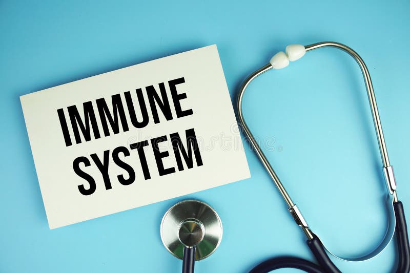 Immune System Text on Paper Card with Stethoscope Top View on Blue ...