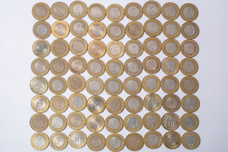 Top View of Indian Ten Rupee Coins Currency Texture on White Background ...