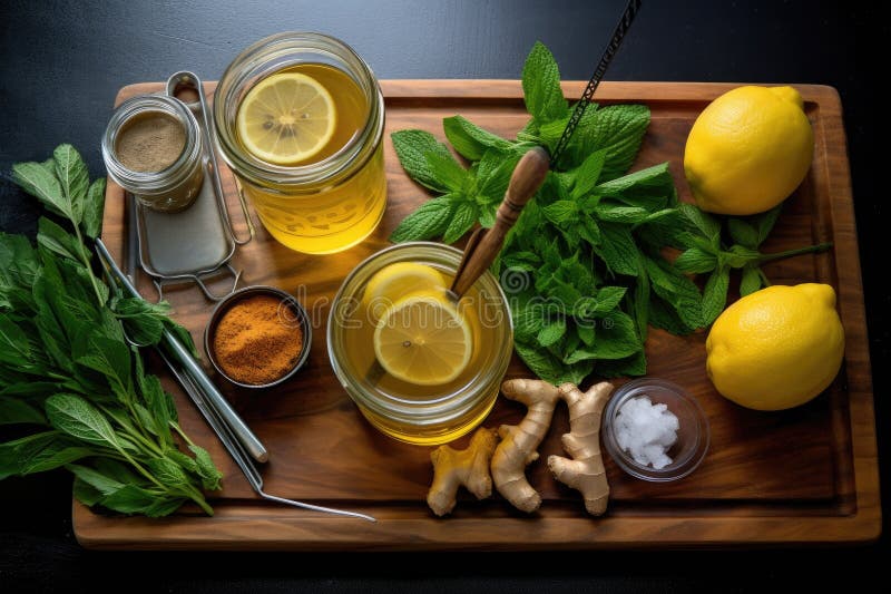 Top View of Ingredients for Lemonade on a Board Stock Photo - Image of ...