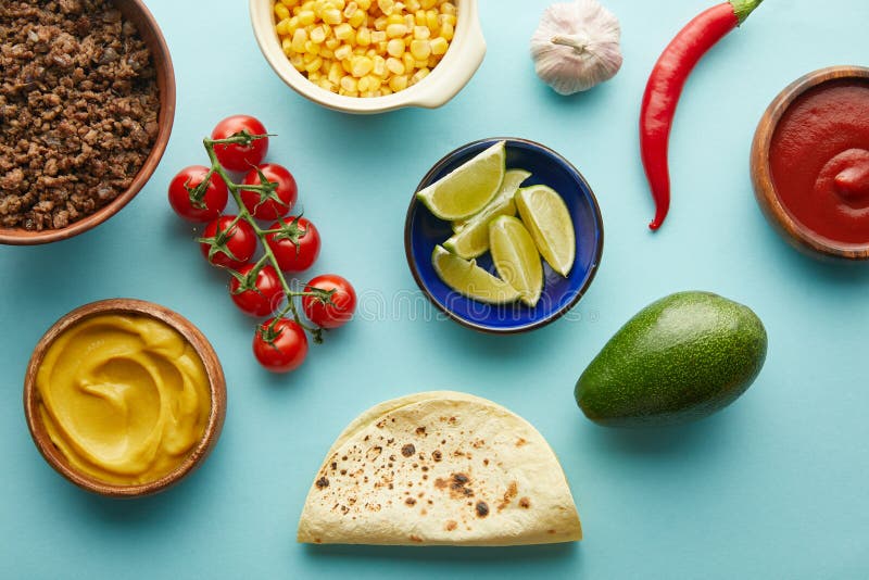 Top View of Ingredients for Taco Stock Image - Image of blue ...