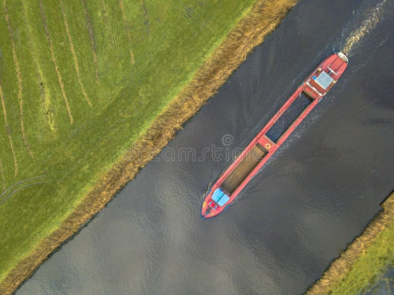 Top View Inland Freight Ship Stock Photo - Image of industry, logistics ...