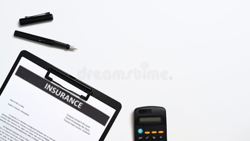 Top View Insurance Claim Form, Pen and Calculator on White Background ...