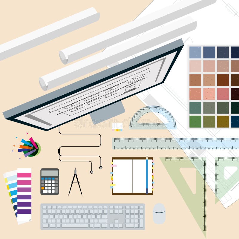 Top View of Graphic Designer Concept Desk Stock Vector - Illustration ...