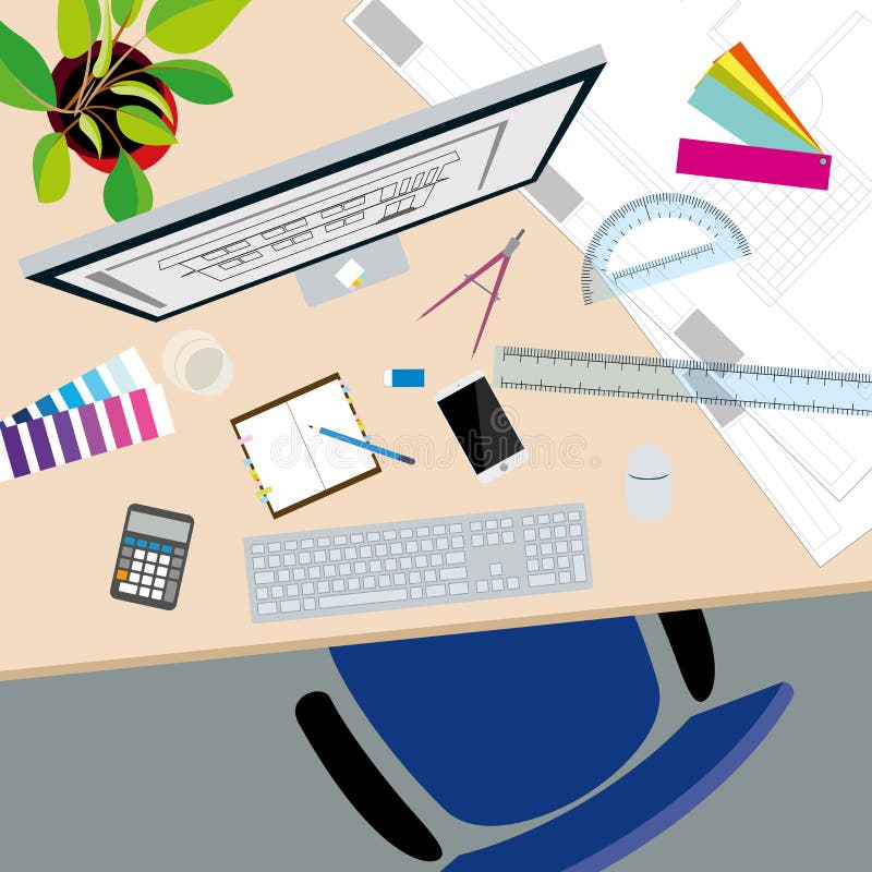 Top View of Interior Designer Concept Desk Stock Vector - Illustration ...