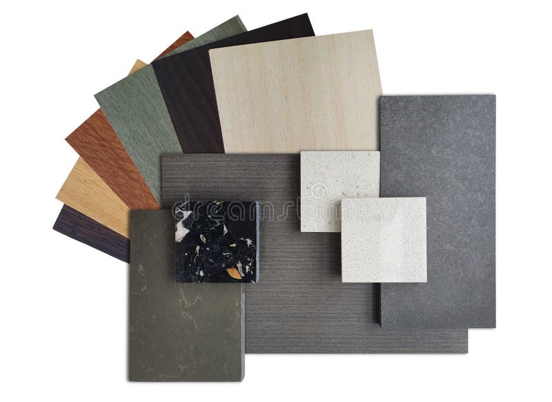 Top View of Interior Material Samples Board Including Black Terrazzo ...