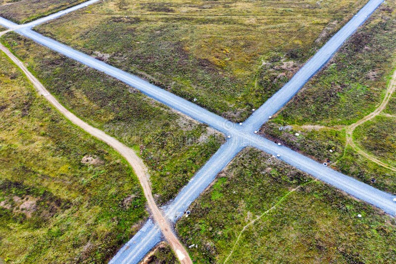 Top View of the Intersection of Asphalt and Dirt Road Stock Photo ...
