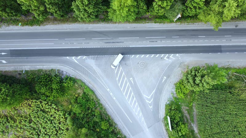 Top View on the Intersection of Roads in the Green Area. Stock Image ...