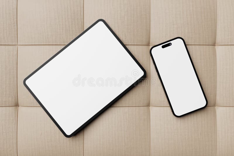 Top View IPhone and IPad Mockup Stock Photo - Image of logo, iphone ...