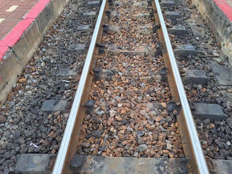 Top View Iron and Stone Rustic Railroad Tracks Selectable Focus Image ...