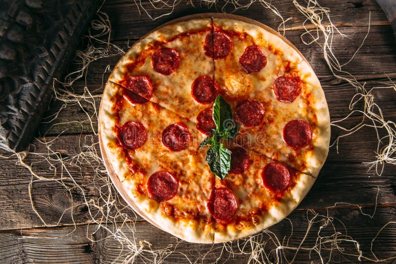 Top View on Italian Pepperoni Pizza with Salami Stock Image - Image of ...