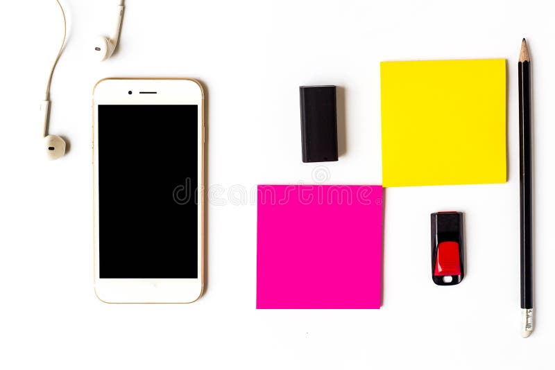Top View of Items Smartphone and Sticky Note. Stock Photo - Image of ...