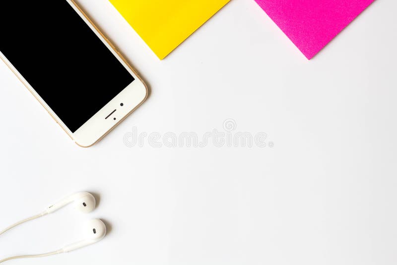 Top View of Items Smartphone and Sticky Note. Stock Photo - Image of ...