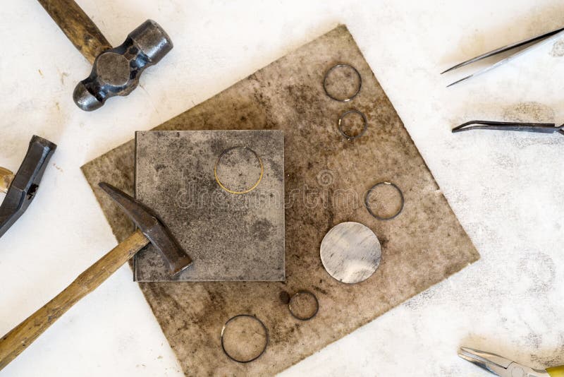 Top View Jewelry Maker Workbench with Tools on Table Stock Photo ...