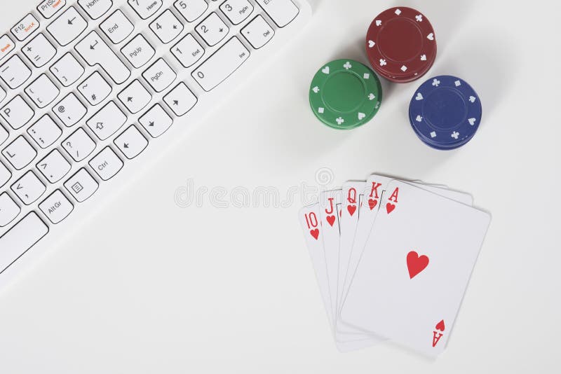 Top View of Keyboard Next To Poker Chips and Cards Stock Photo - Image ...