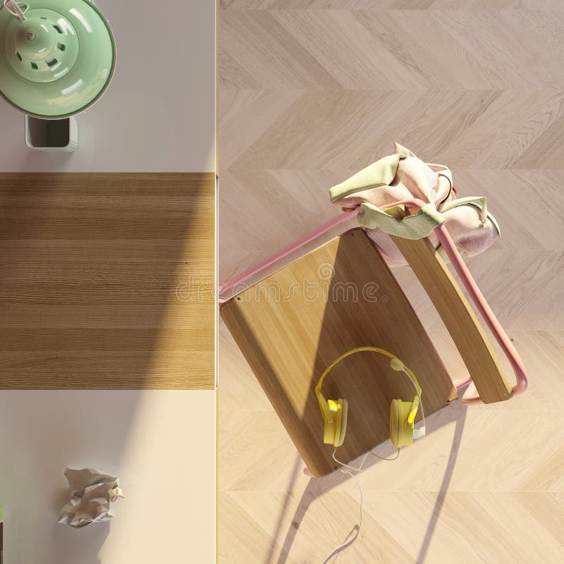 Top View of Kids Working Place Stock Image - Image of wood, chair ...