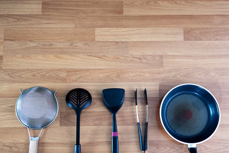 Top View Kitchen Cooking Utensils and Dishware Kitchenware Stock Photo ...