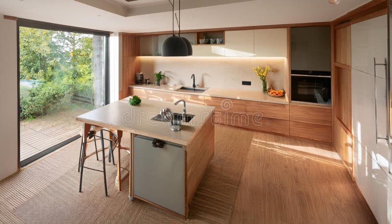 Top View of Kitchen Interior with Bar Counter and Cooking Corner with ...