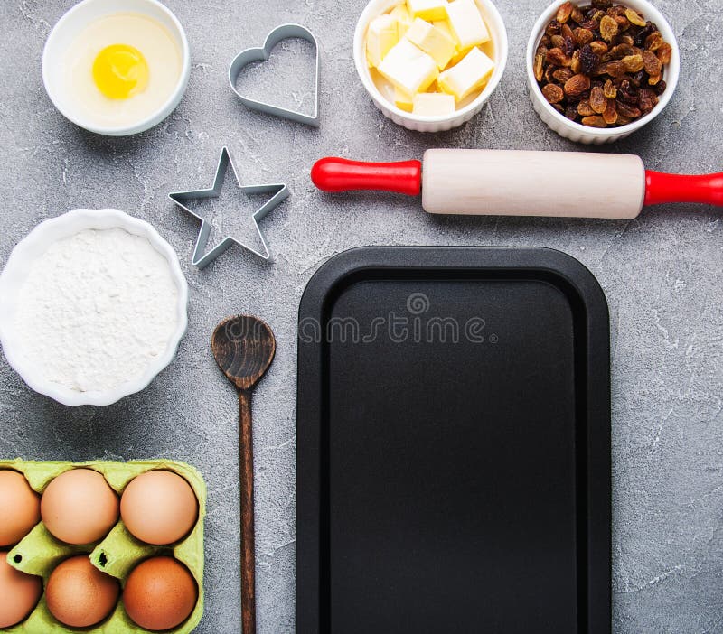 Top View of Kitchen Table with Baking Ingredients Stock Image - Image ...