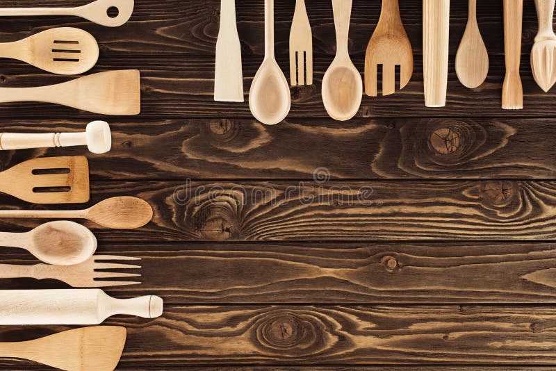 Top View of Kitchen Utensils Placed in Two Rows Stock Photo - Image of ...