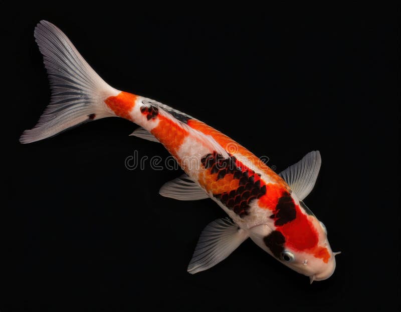 Top View Koi Carp on Black Background Stock Image - Image of happiness ...