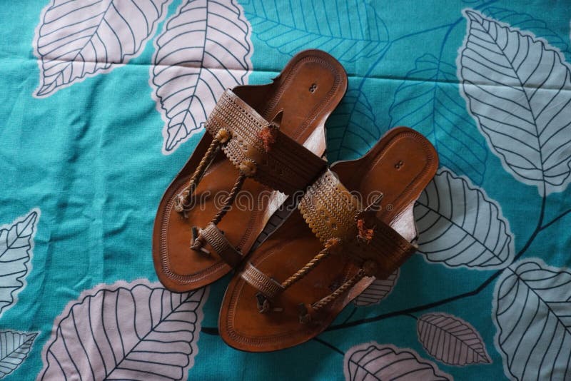 Top View of Kolhapuri Slippers on a Fabric Stock Image - Image of view ...
