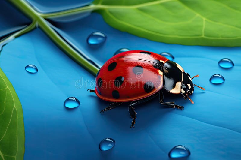 Top View of Ladybug on Leaf, Ai Generated Stock Illustration ...