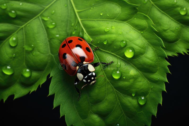 Top View of Ladybug on Leaf, Ai Generated Stock Image - Image of color ...