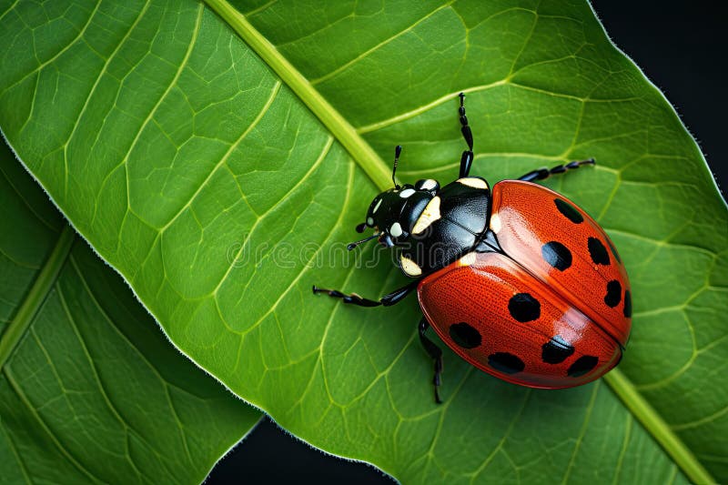 Top View of Ladybug on Leaf, Ai Generated Stock Illustration ...