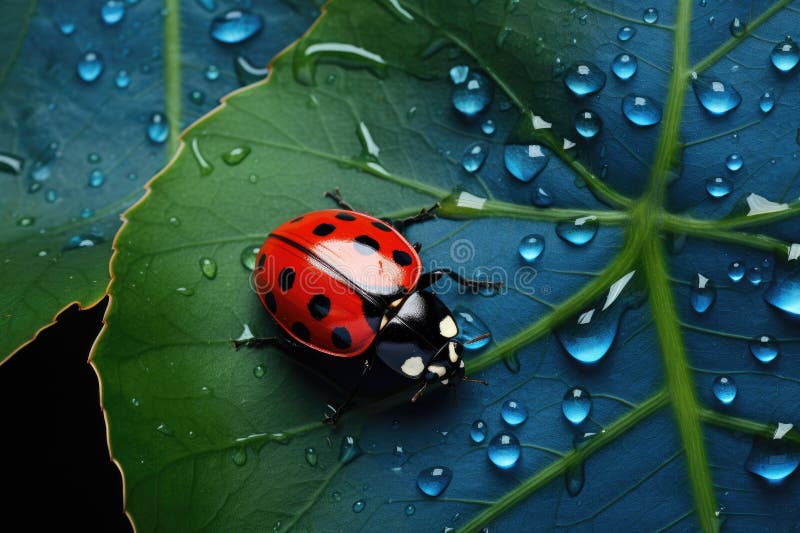 Top View of Ladybug on Leaf, Ai Generated Stock Image - Image of ...
