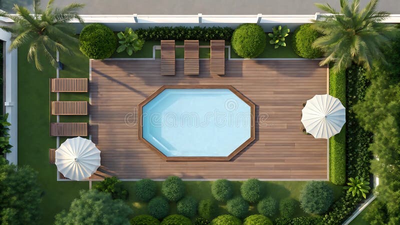 Top View Landscape Design Elements for Poolside Garden. Stock Image ...