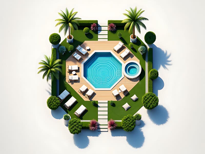 Top View Landscape Design Elements for Poolside Garden. Stock Photo ...
