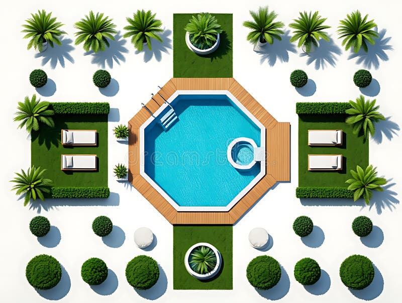 Top View Landscape Design Elements for Poolside Garden. Stock Photo ...