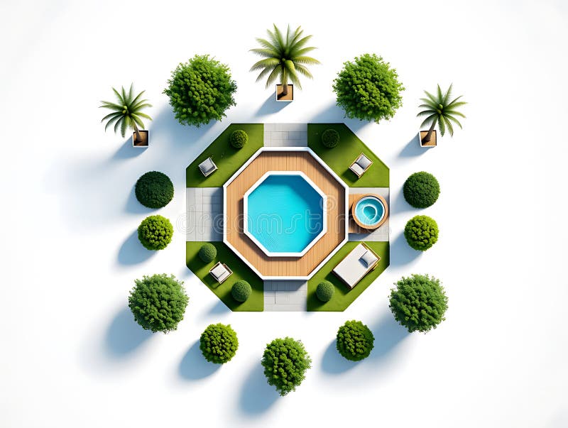 Top View Landscape Design Elements for Poolside Garden. Stock Image ...