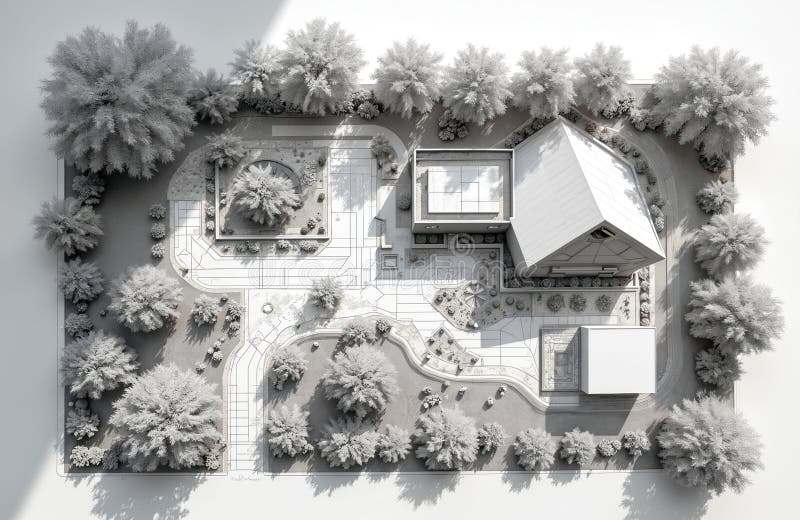 Top View Landscape Design, House Plan. Architectural Project with ...