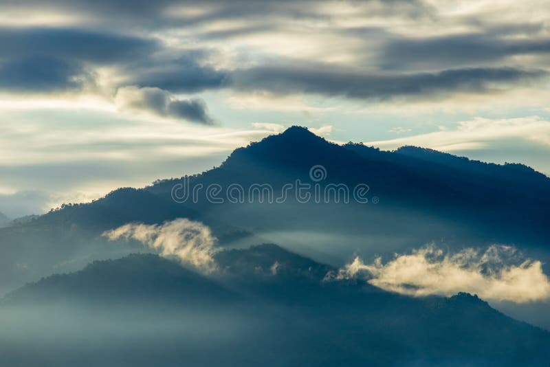 Top View Landscape of Morning Mist with Mountain Layer at North of ...