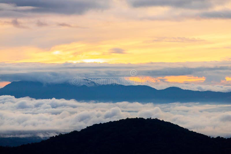 Top View Landscape of Morning Mist with Mountain Layer at North of ...