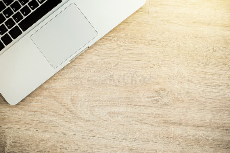 Top View of Laptop Computer on Wood Table Stock Photo - Image of ...